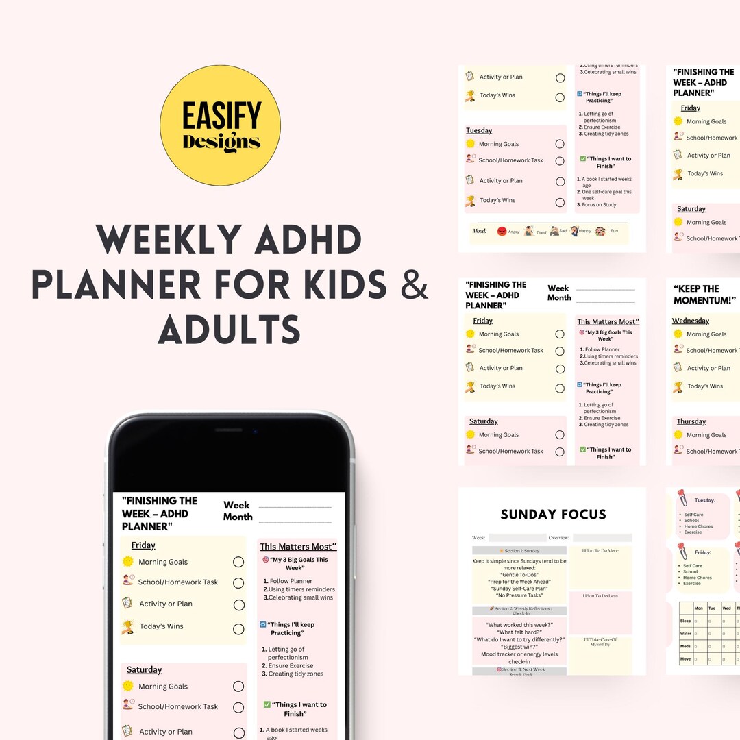 ADHD Weekly Planner for Adults and Kids Printable Daily Routine ...