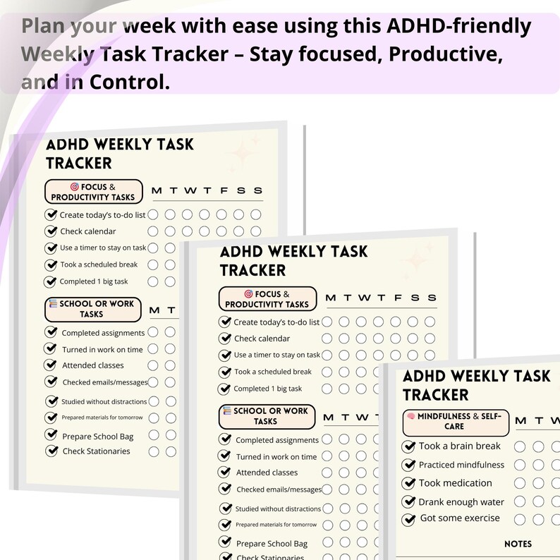 ADHD Task Tracker Printable Daily Task Scheduler Weekly to Do Planner ...