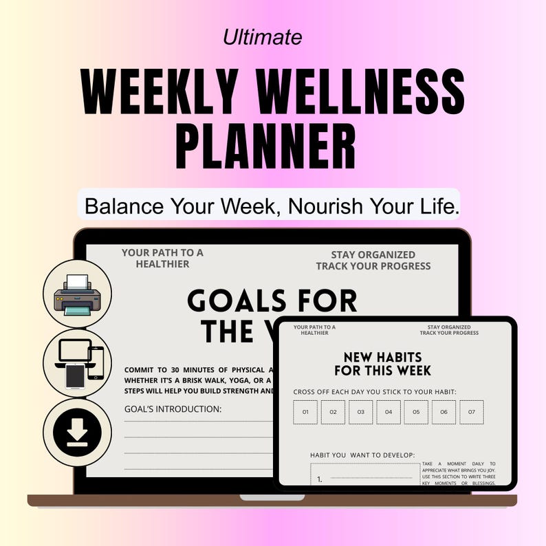 Weekly Wellness Planner Printable Self Care PDF Daily Habit Tracker ...
