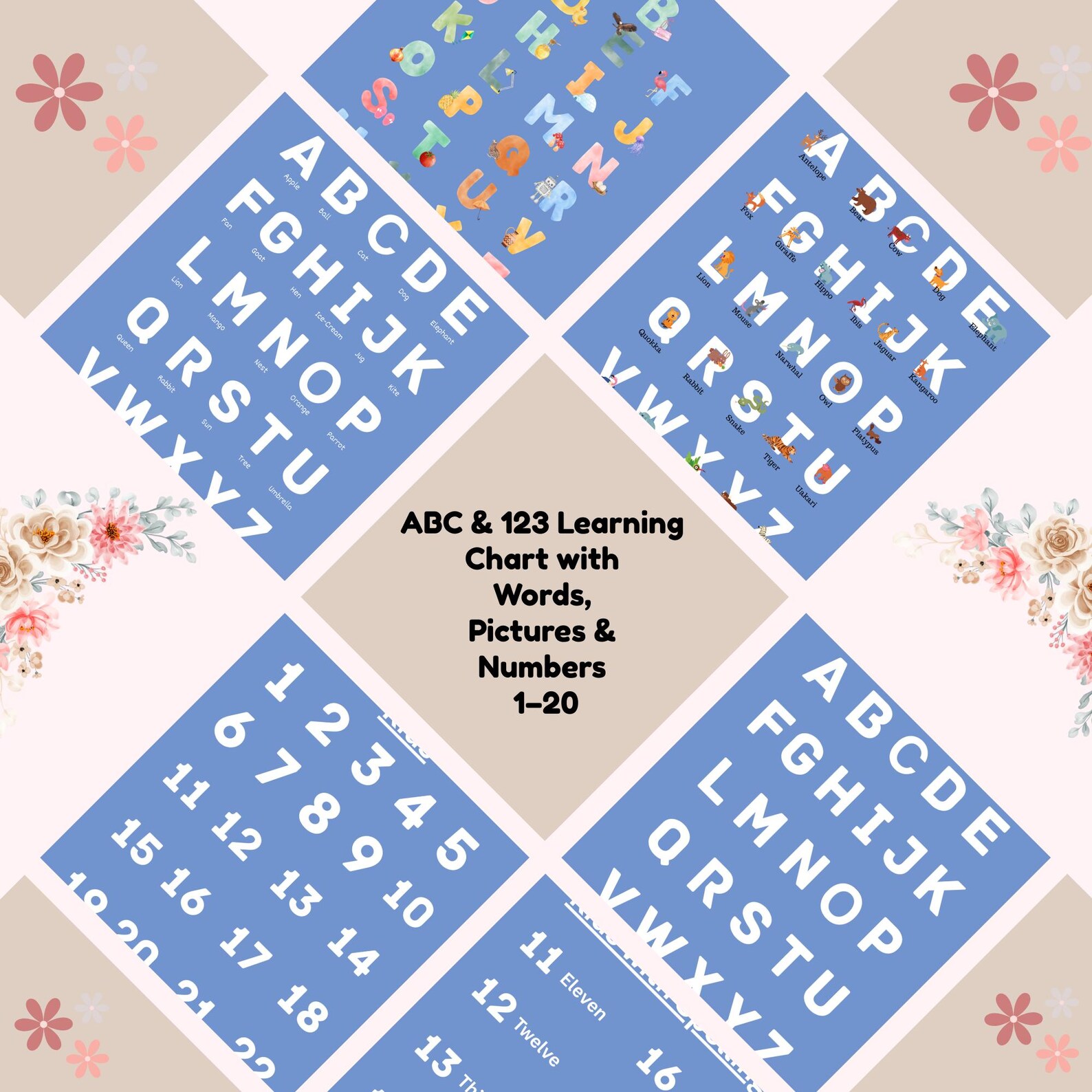Preschool Flashcards and Charts Bundle Montessori Homeschool Decor ABC ...