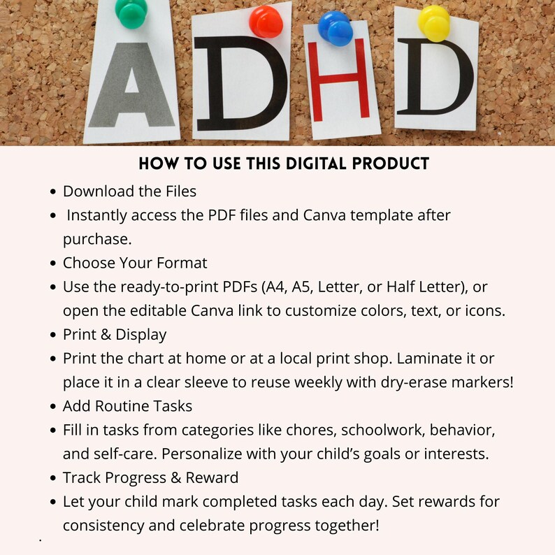 ADHD Chore & Reward Chart – Printable Editable Routine Tracker for Kids ...