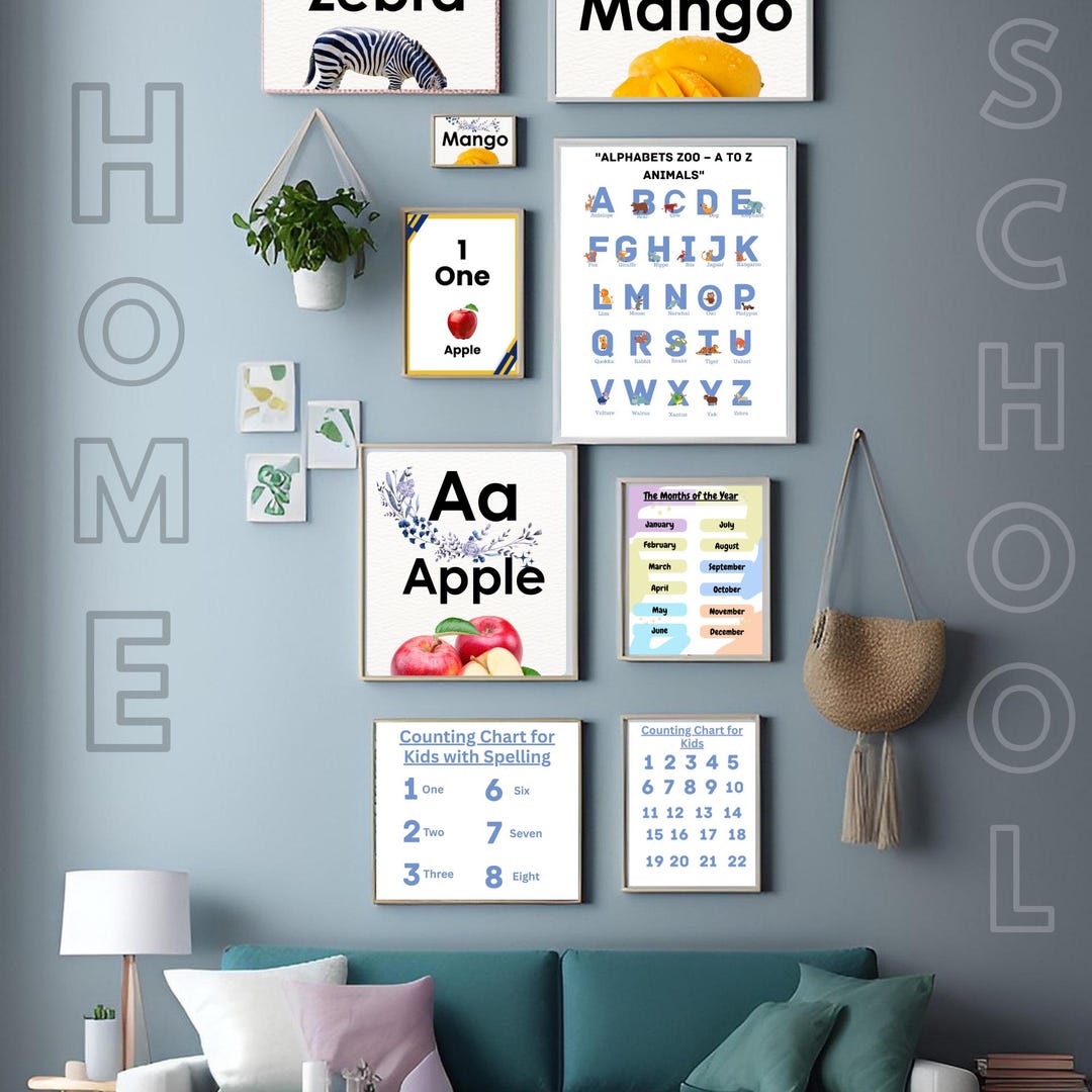 Preschool Flashcards and Charts Bundle Montessori Homeschool Decor ABC ...