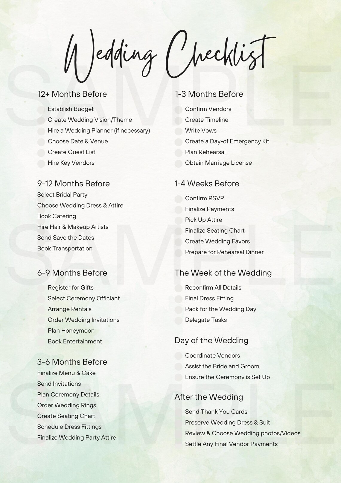 Wedding Checklist - Etsy