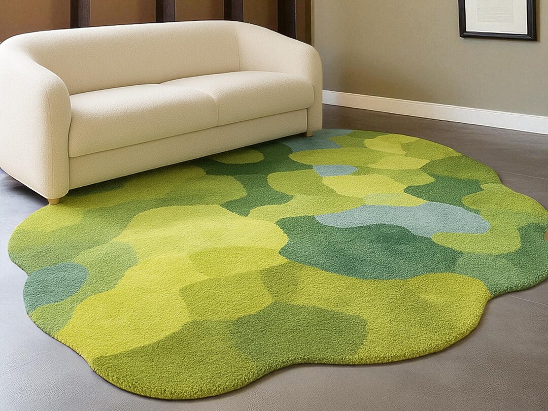 Green Abstract Moss Tufted Rug: Soft Fluffy Area Rug - Etsy