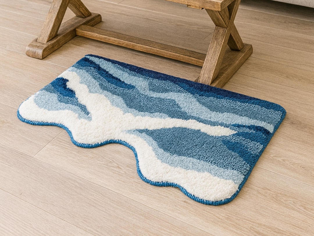 Wave Moss Rug: Fluffy Tufted Ocean Bath Mat - Colorful Area Rug - Etsy