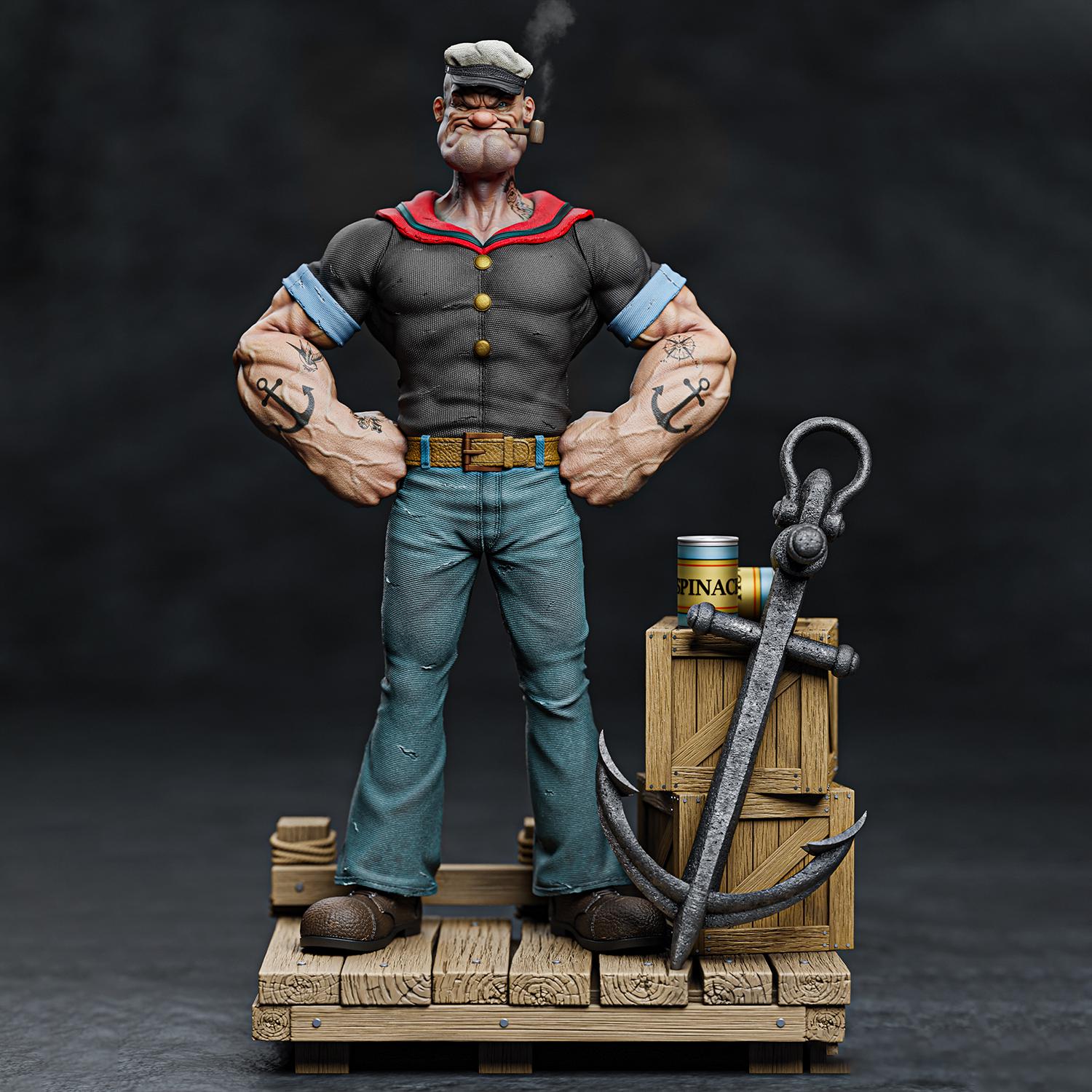 Popeye STL Statue | Fanart 1/6 Scale 3D Print File Diorama Model ...