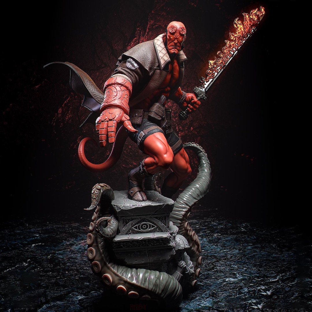 Hellboy Fanart Statue 3D STL Print File | Flaming Sword Tentacle ...