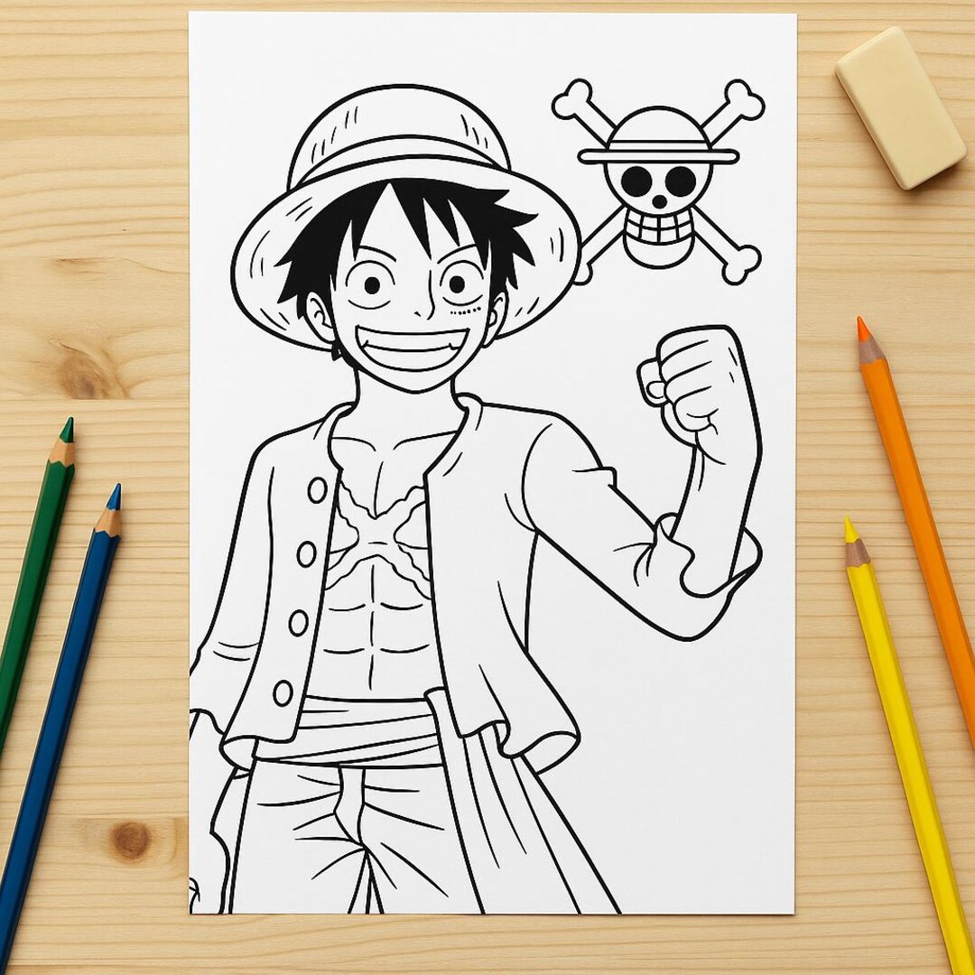 One Piece Luffy Coloring Page - Digital Printable File - Manga Coloring ...