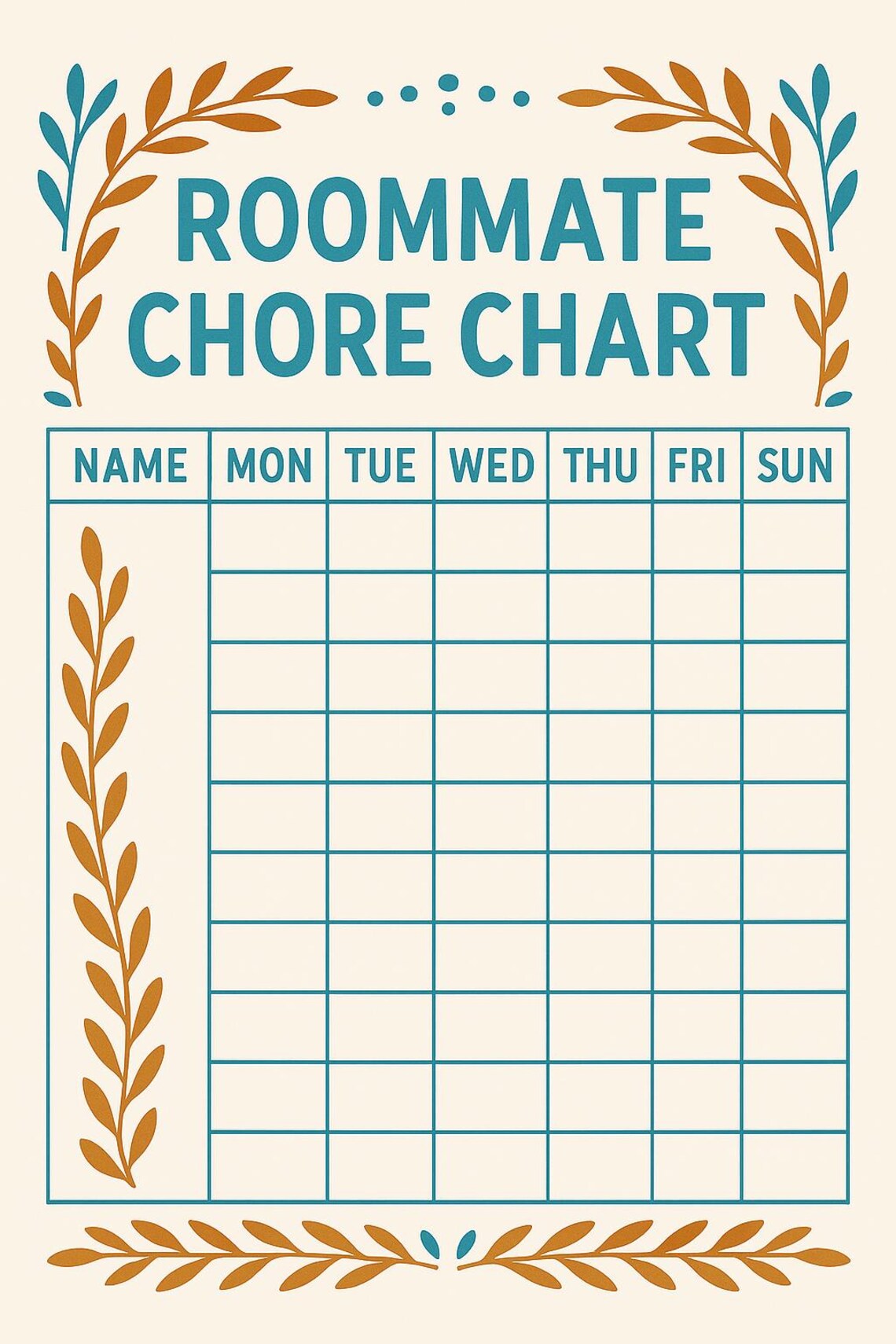 Roommate Chore Chart Printable | Weekly Household Task Tracker ...