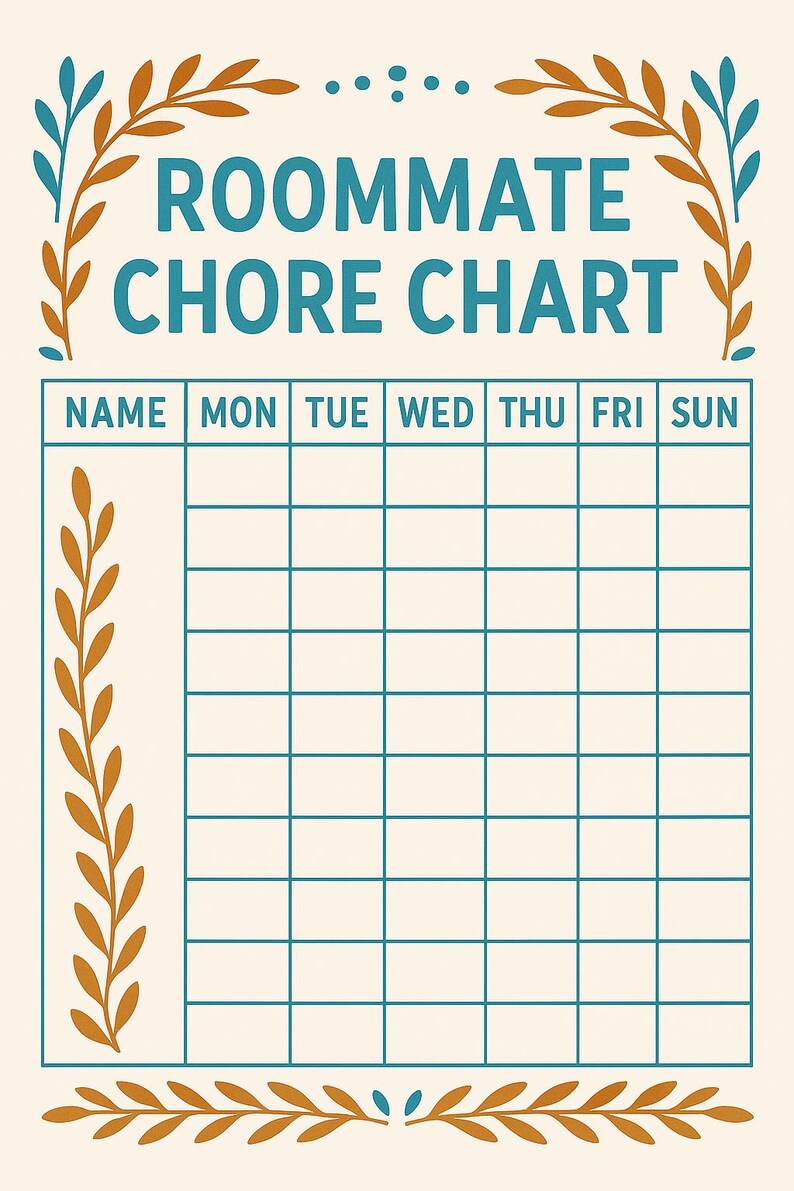 Roommate Chore Chart Printable | Weekly Household Task Tracker ...