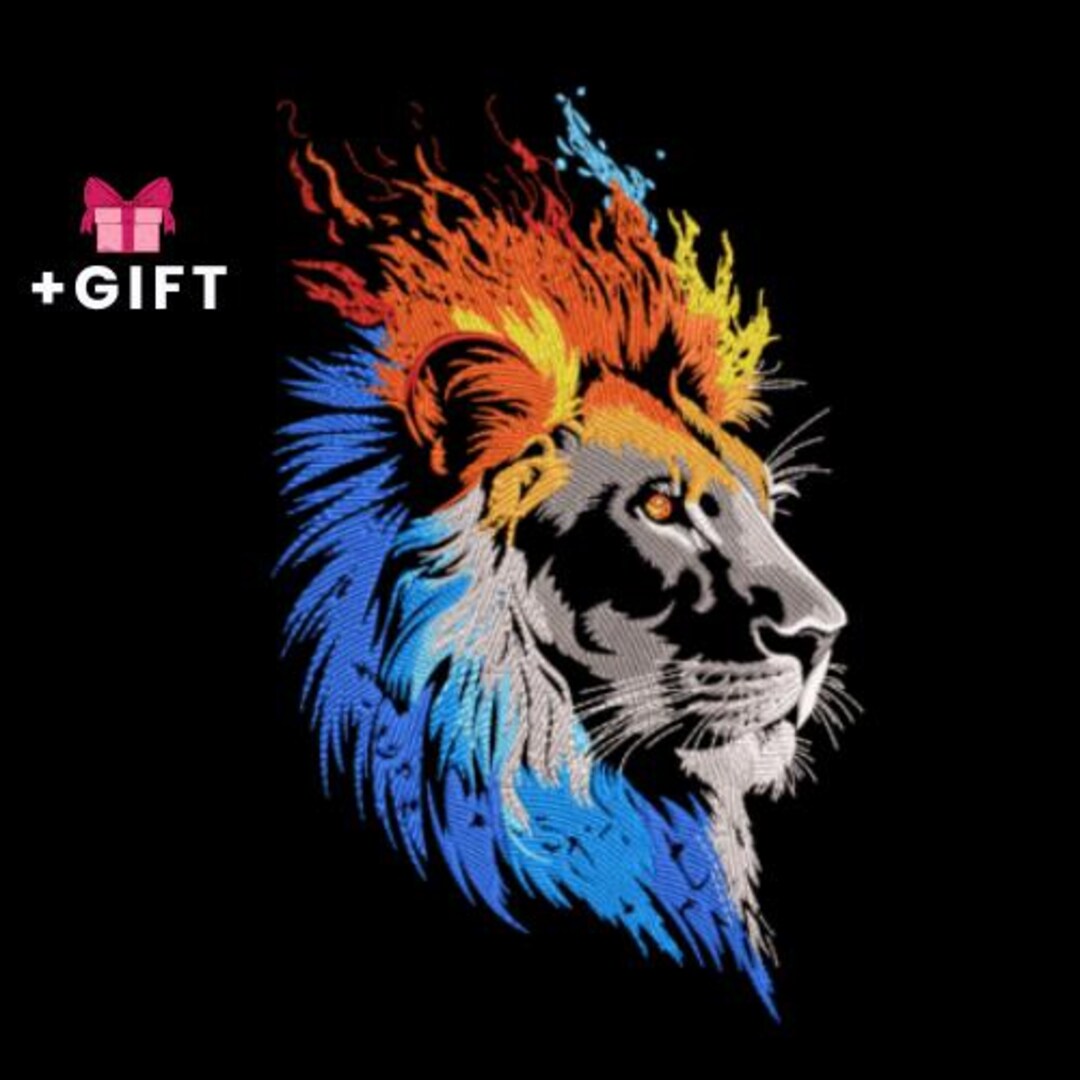 Majestic Flame Lion Machine Embroidery Design - Calm Colorful Lions ...