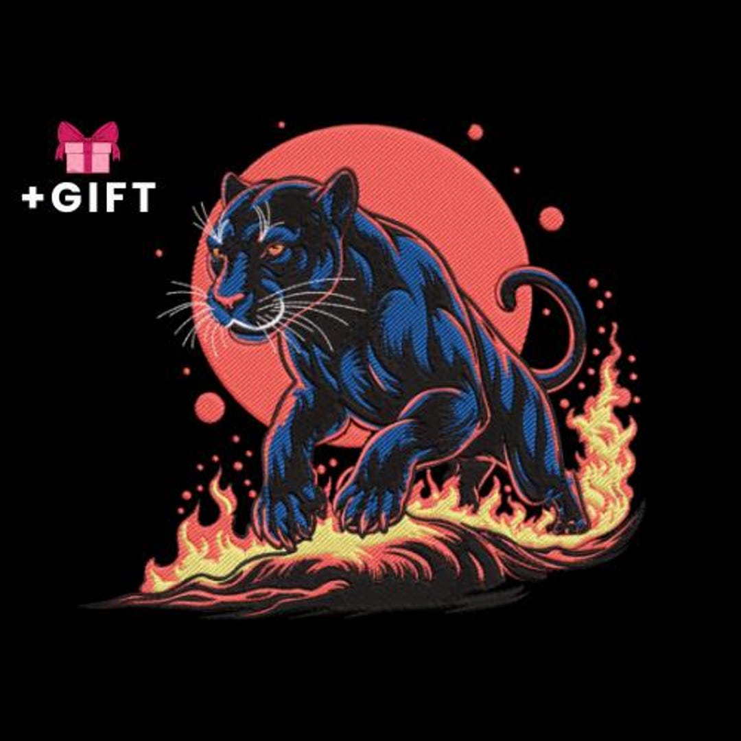 Fierce Black Panther Machine Embroidery Design - Brave Serious Jaguar ...