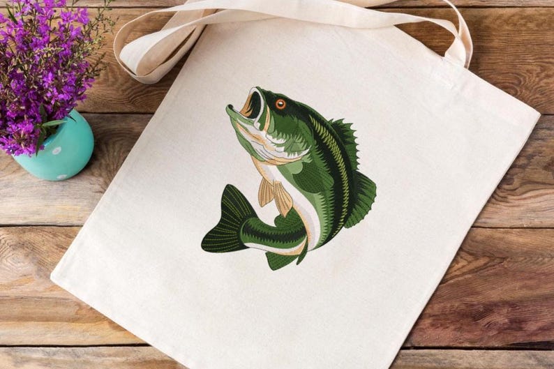 Fish Embroidery Design, Jumping Largemouth Bass Machine Embroidery ...