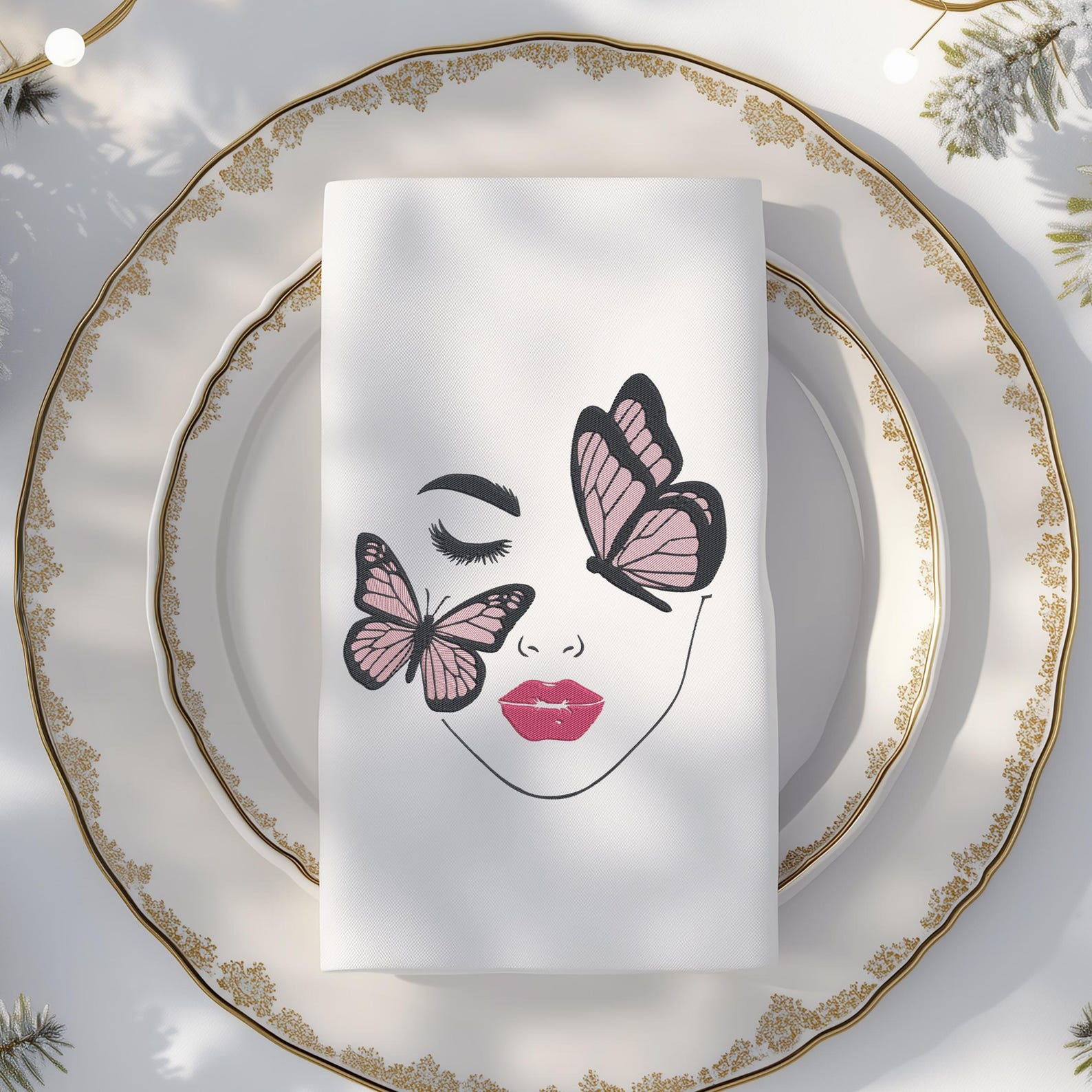 Woman Embroidery Design, Artistic Lady Face With Butterflies Machine ...