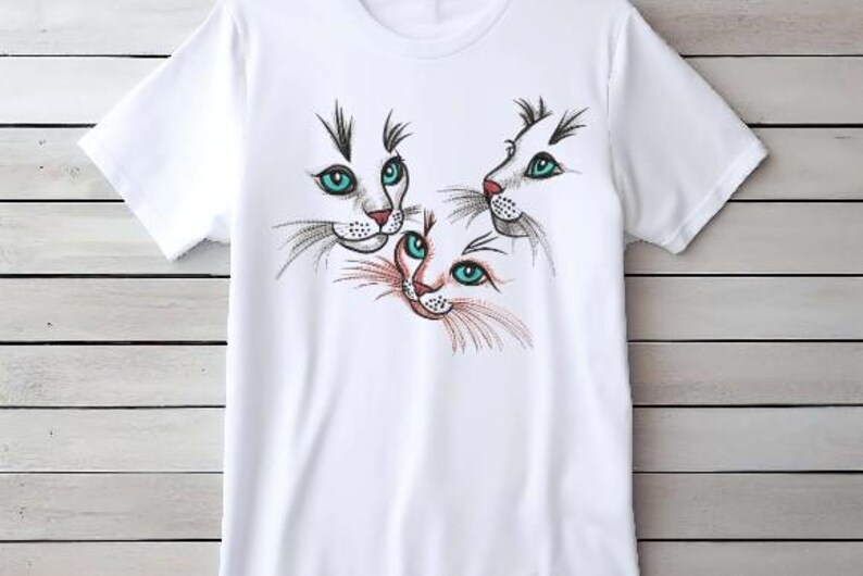 Whimsical Cat Faces Machine Embroidery Design - Three Minimalistic ...