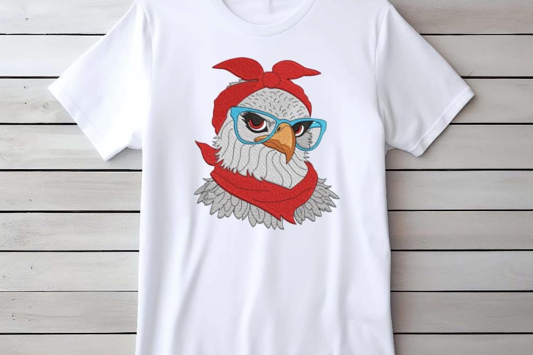 Lady Eagle Embroidery Design, Bird Woman With Glasses, Cartoon Machine ...