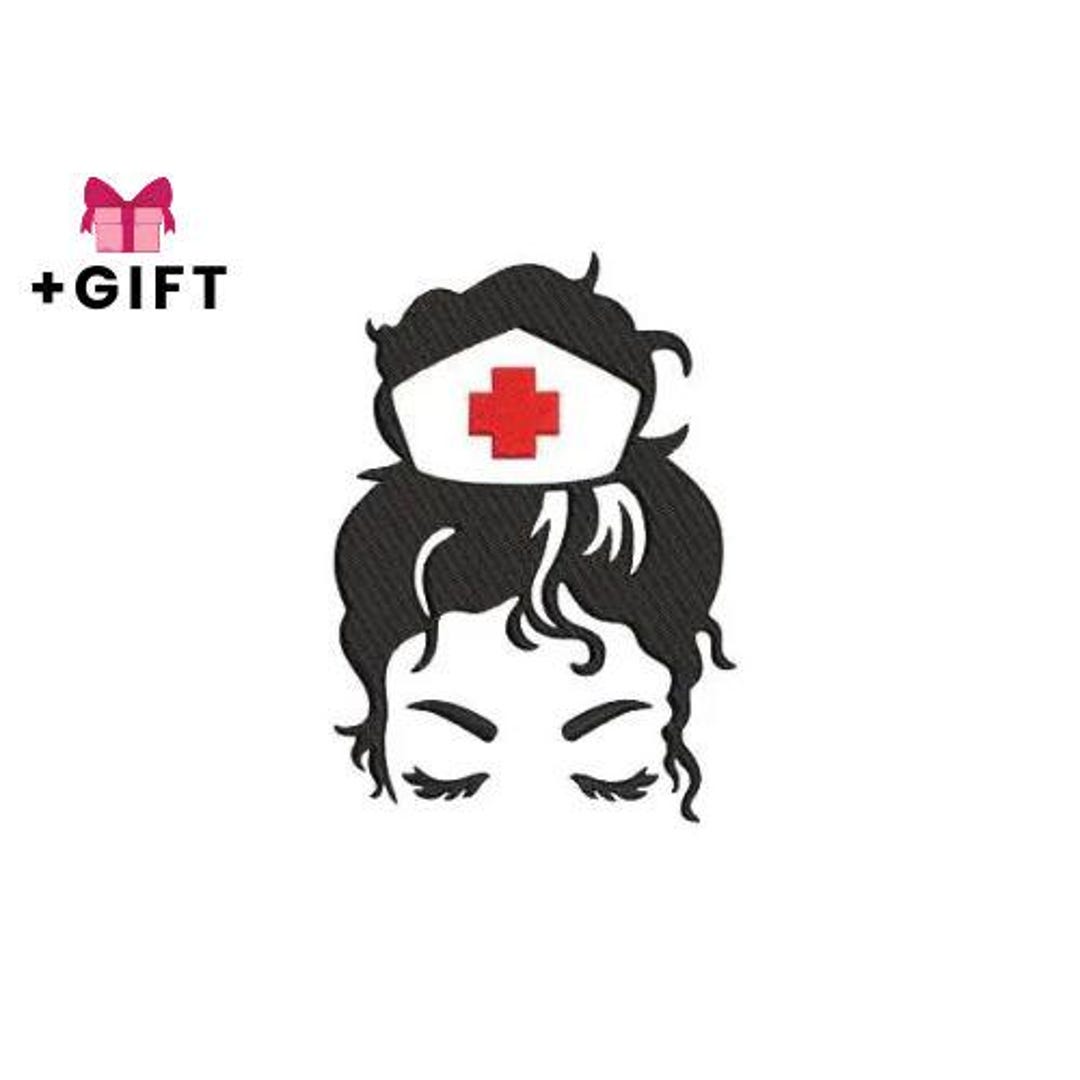 Medical Embroidery Design, Messy Bun Nurse Machine Embroidery Design ...