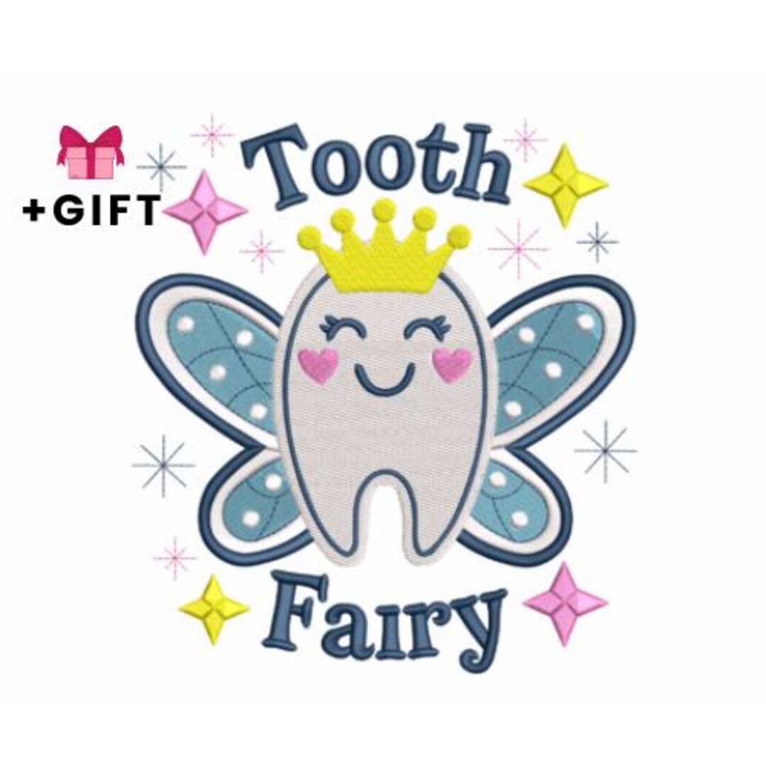 Tooth Fairy Crown Machine Embroidery Design - Cartoon Tooths Fairies ...