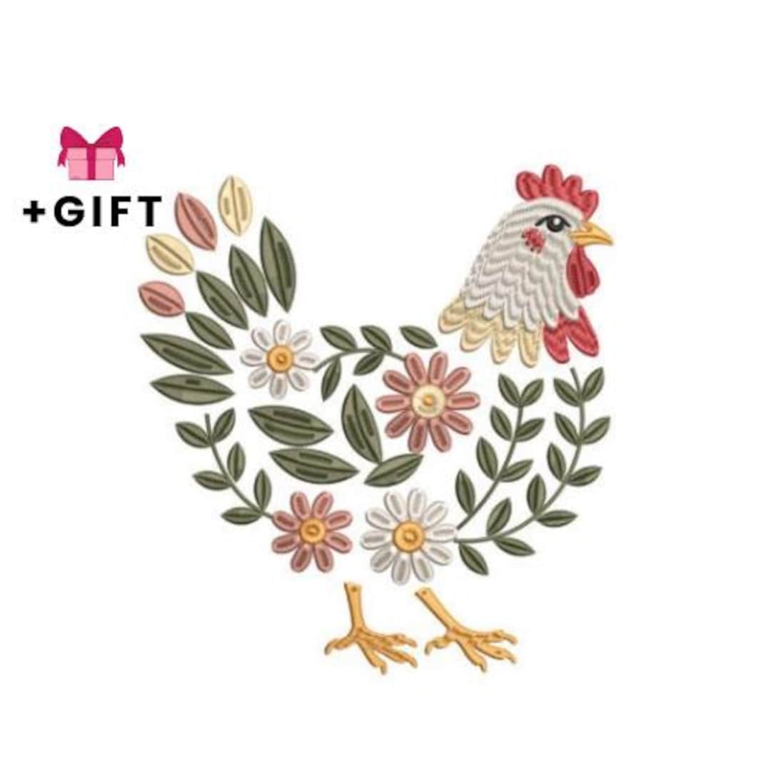 Floral Chicken Machine Embroidery Design - Colorful Multicolor Hen From ...