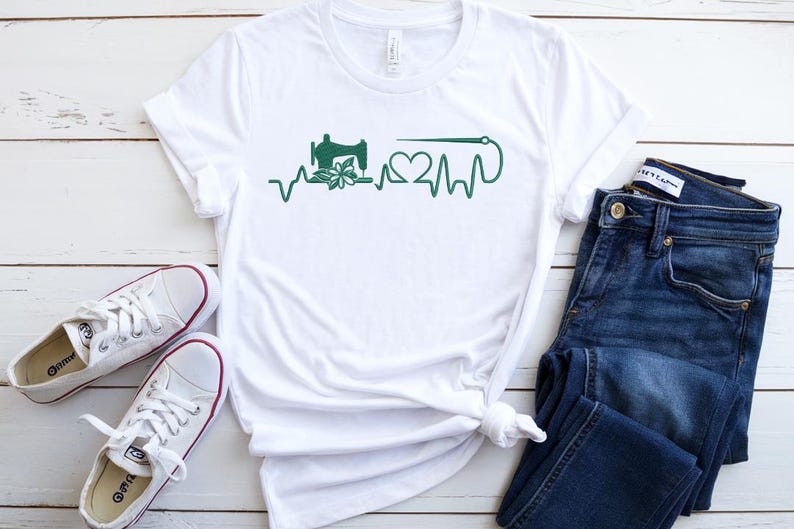 Sewing Heartbeat Machine Embroidery Design - Minimalistic Green ...