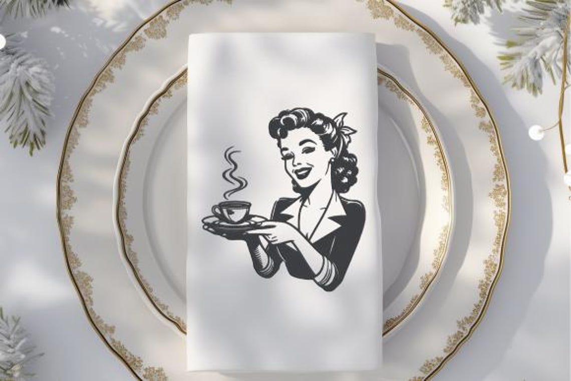 Coffee Embroidery Design, Retro Woman With A Drink Machine Embroidery ...