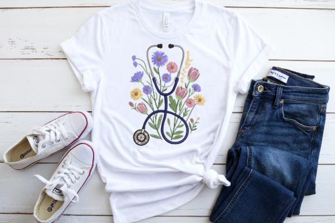 Medicine Embroidery Design, Floral Stethoscope Machine Embroidery File ...