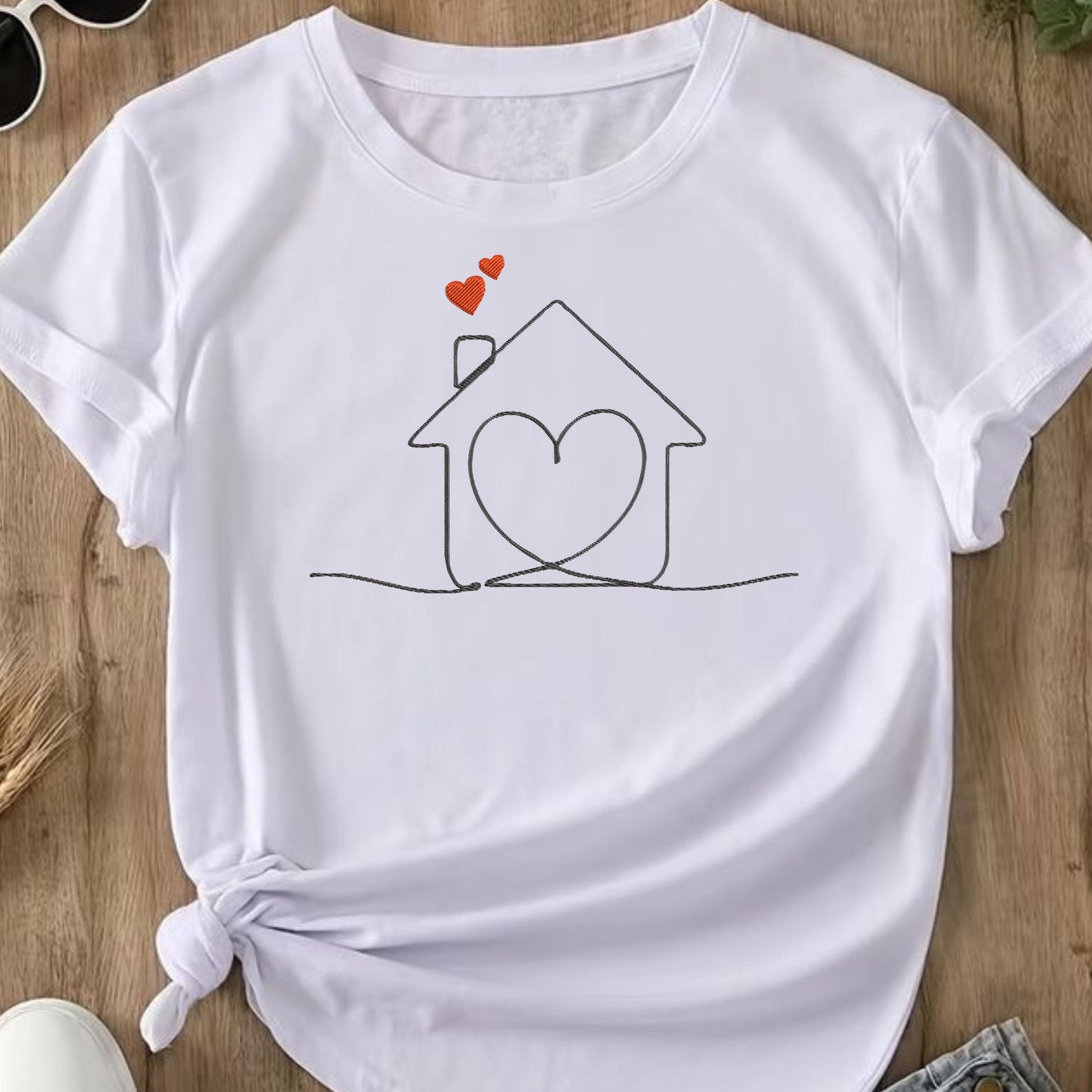 House Embroidery Design, Linear Home With Hearts Machine Embroidery ...