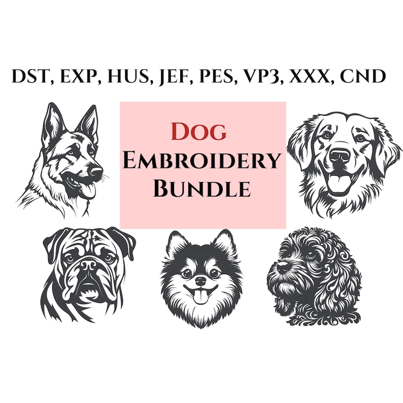 Dog Embroidery Design Kit - 5 Puppy Breed Machine Embroidery Designs ...
