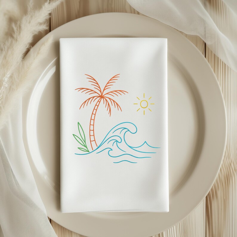 Summer Embroidery Design, Minimalist Beach, Sun and Sea Machine ...
