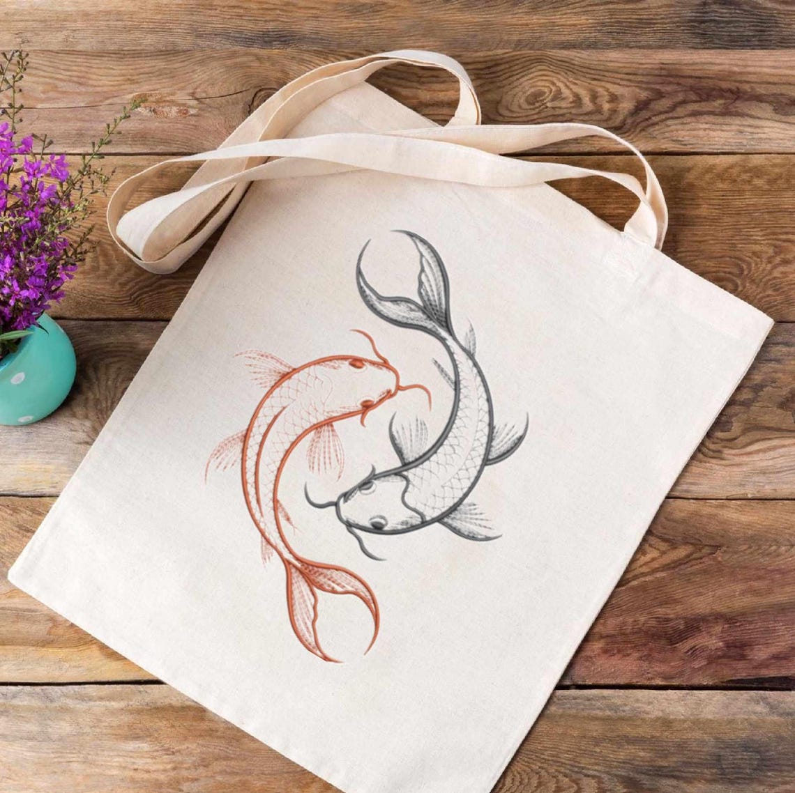 Fish Embroidery Design, Yin Yang Koi Fish Machine Embroidery Design ...
