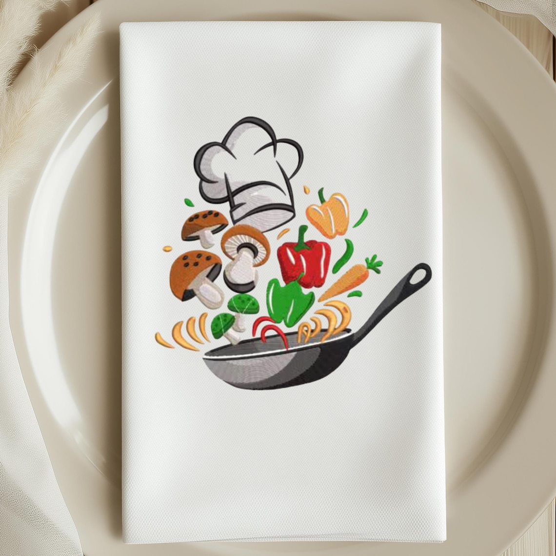 Kitchen Embroidery Design, Chef Hat and Vegetables Machine Embroidery ...