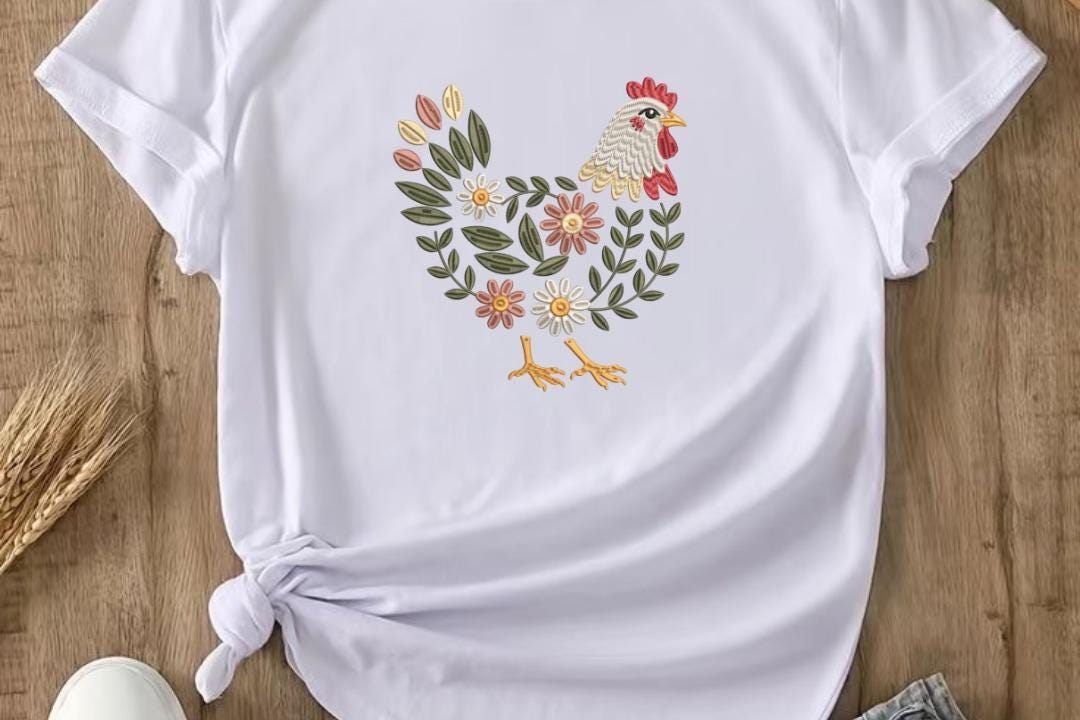 Floral Chicken Machine Embroidery Design - Colorful Multicolor Hen From ...