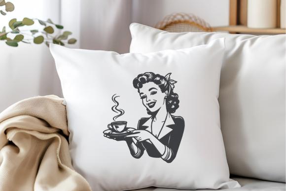 Coffee Embroidery Design, Retro Woman With A Drink Machine Embroidery ...
