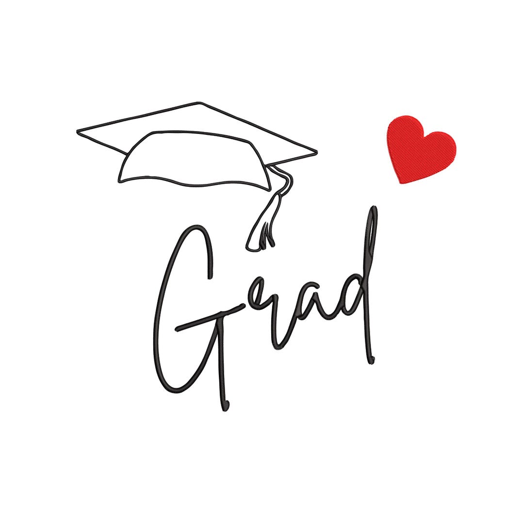 Graduation Embroidery Design, Grad Cap With Heart Line Art Machine ...