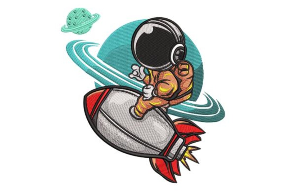 Astronaut Embroidery Design, Space Explorer on Rocket Machine ...