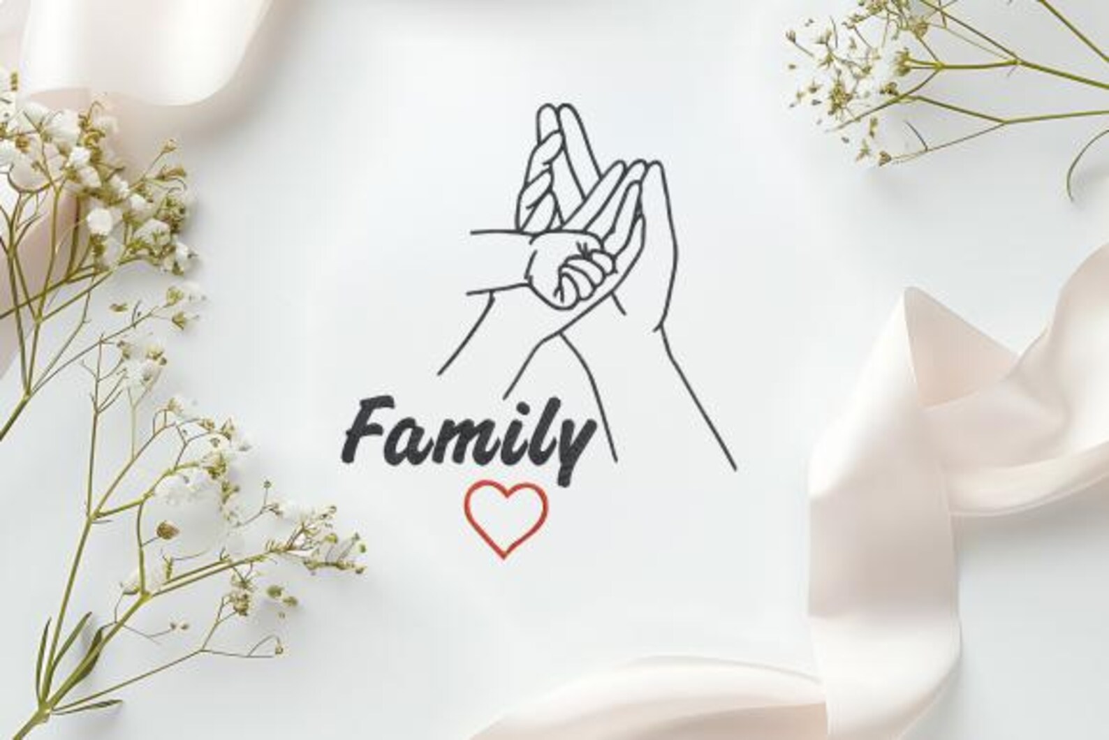 Family Embroidery Design, Linear Parent and Child Hands, Family Love ...