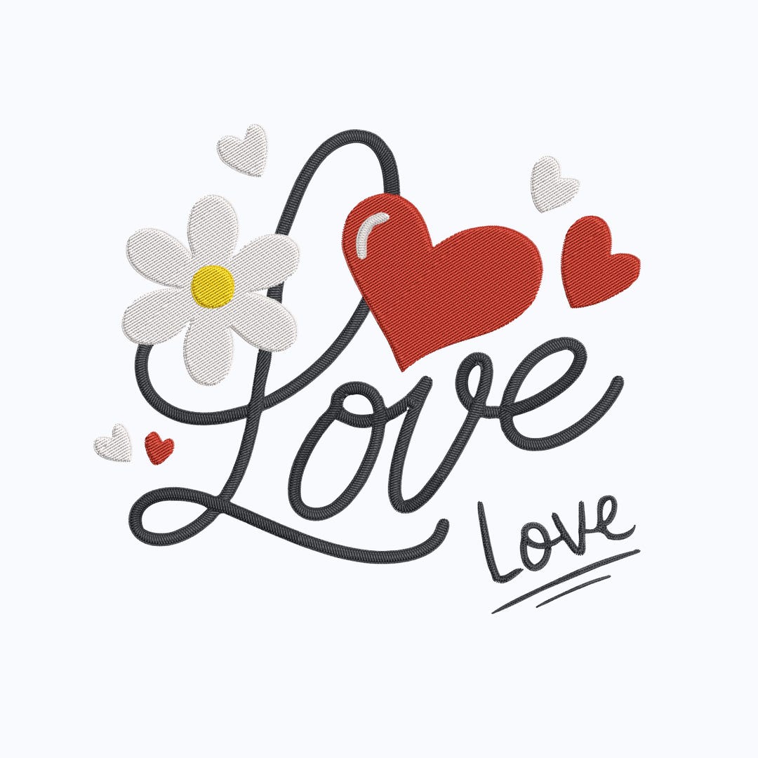 Love Embroidery Design, Romantic Title With Hearts and Flowers Machine ...