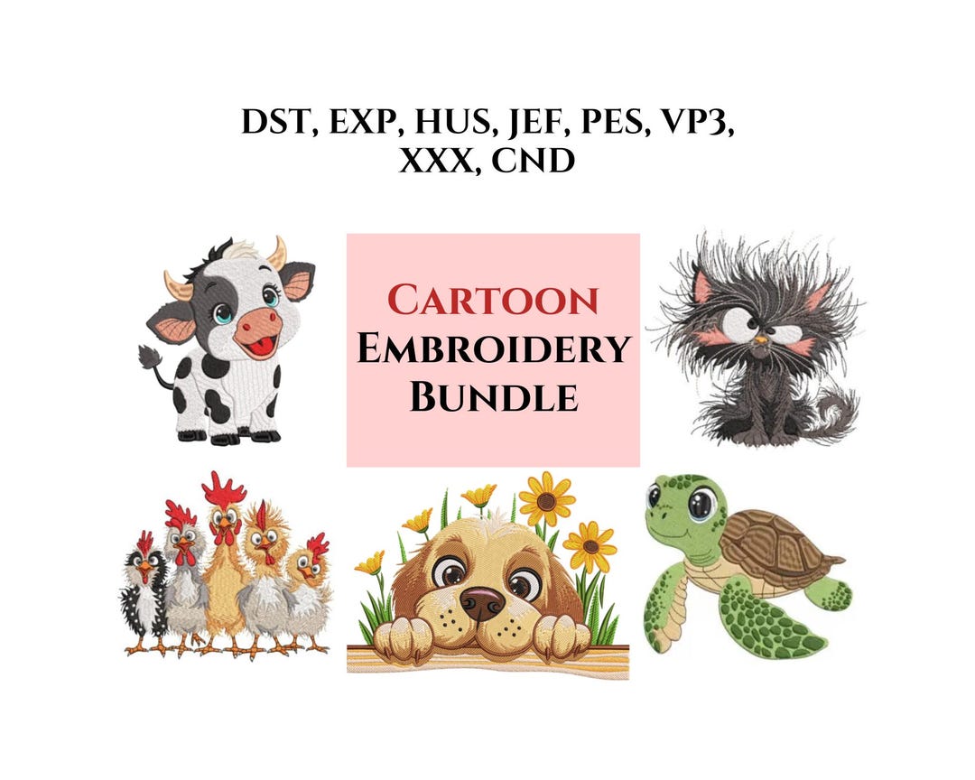 Cartoon Machine Embroidery Design Bundle - 5 Modern Hoop Art Patterns ...