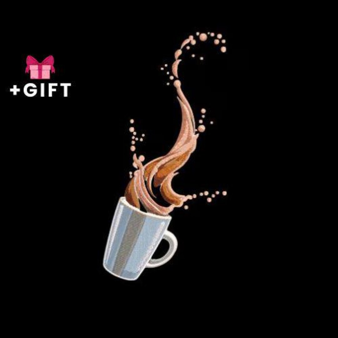 Coffee Splash Machine Embroidery Design - Brown Coffee Drinks Cups ...