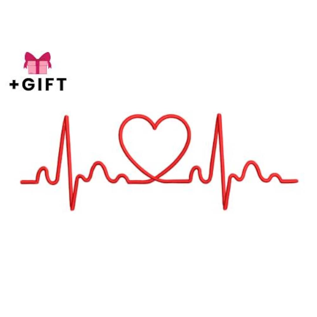 Heartbeat Machine Embroidery Design - Minimalistic Red Line With Heart ...
