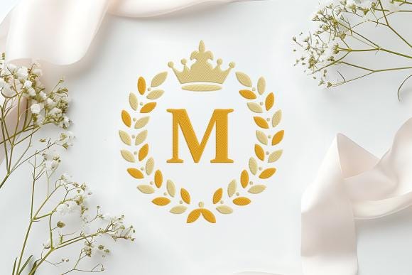 M Monogram Embroidery Design, Letter M With Royal Wreath Machine ...
