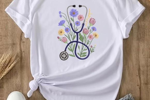 Medicine Embroidery Design, Floral Stethoscope Machine Embroidery File ...