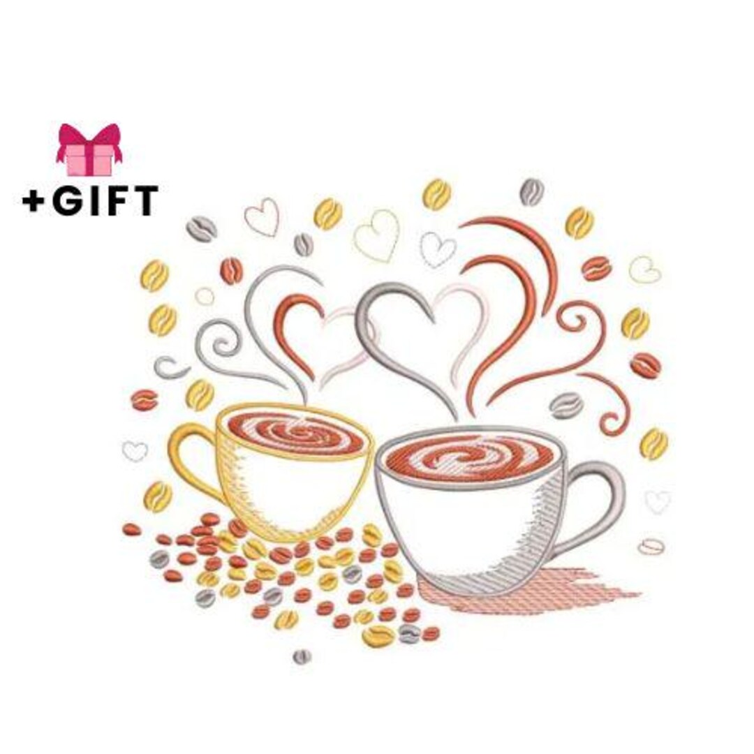 Drinks Embroidery Design, Coffee Love Cups Machine Embroidery File ...