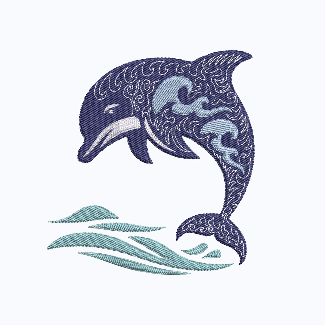 Dolphins Embroidery Design, Jumping Artistic Dolphin Machine Embroidery ...
