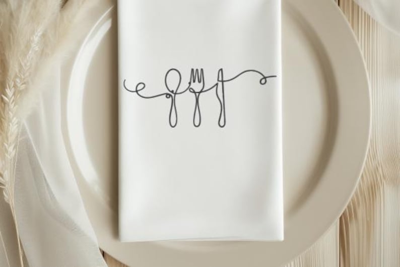 Kitchen Embroidery Design, Linear Utensils, Minimalist Cooking Machine ...