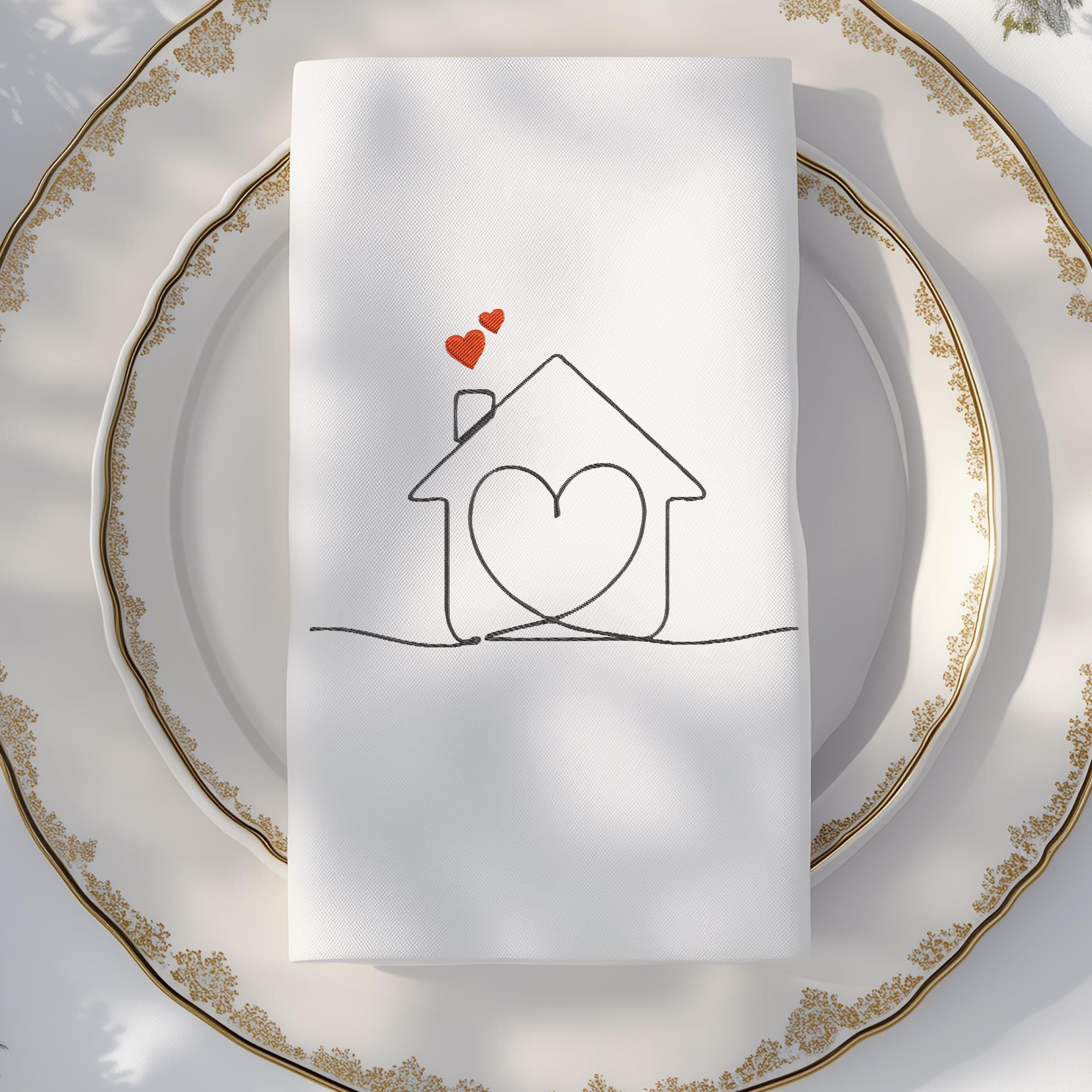 House Embroidery Design, Linear Home With Hearts Machine Embroidery ...