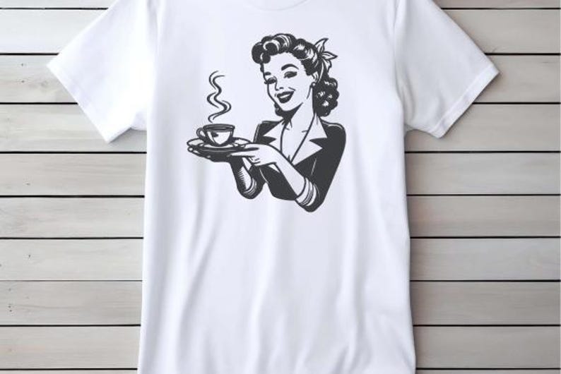 Coffee Embroidery Design, Retro Woman With A Drink Machine Embroidery ...