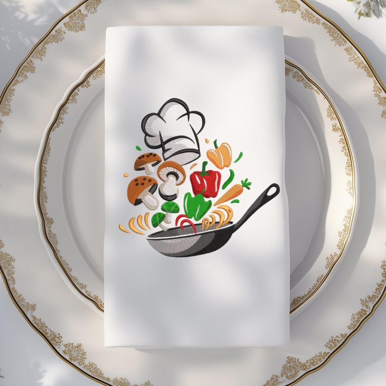 Kitchen Embroidery Design, Chef Hat and Vegetables Machine Embroidery ...