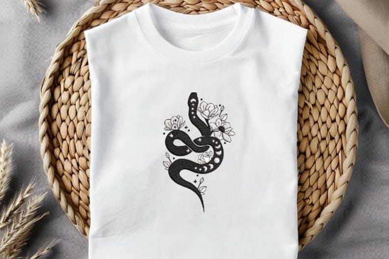 Boho Embroidery Design, Floral Snake Silhouette Machine Embroidery ...