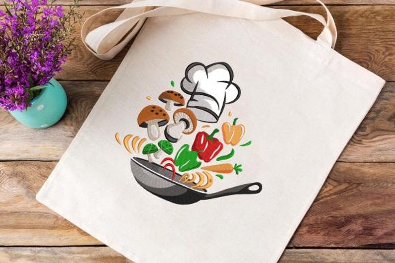 Kitchen Embroidery Design, Chef Hat and Vegetables Machine Embroidery ...